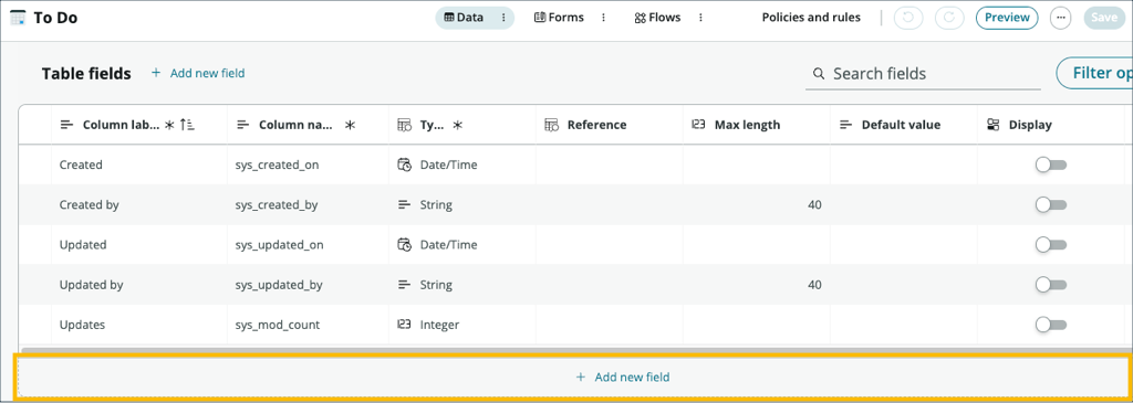 Exercise: Create the To Do Tables | ServiceNow Developers