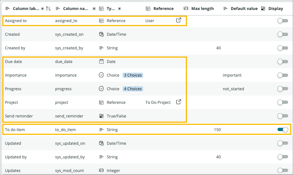 Exercise: Create the To Do Tables | ServiceNow Developers