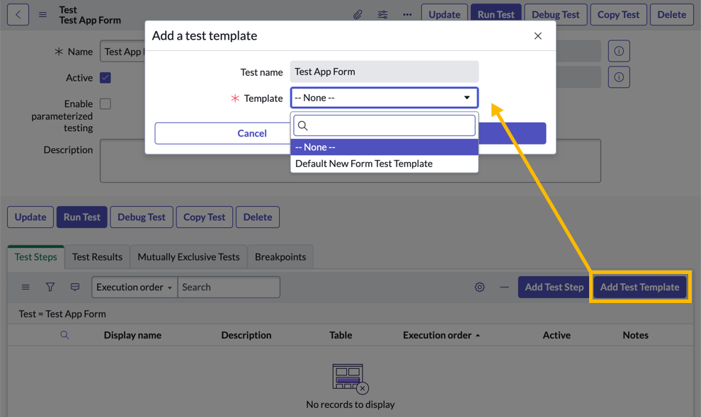 Test Templates | ServiceNow Developers