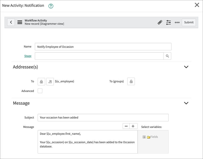 Configuring Workflow Activities | ServiceNow Developers