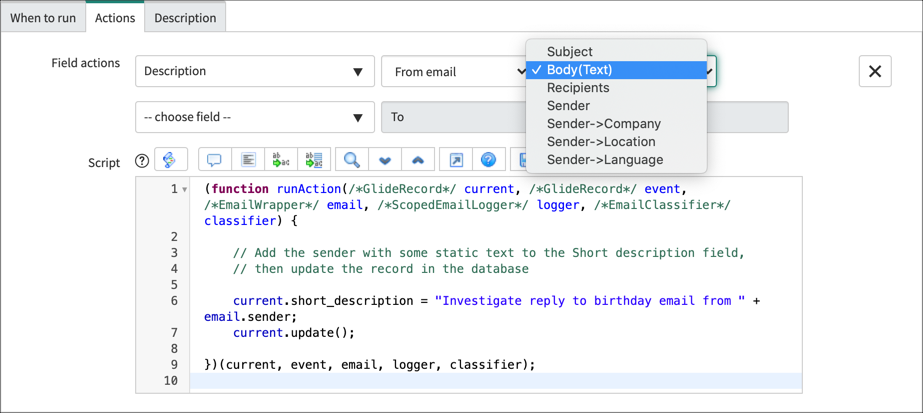 Creating Inbound Email Actions | ServiceNow Developers