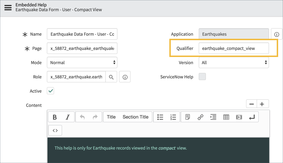 Embedded Help Qualifiers | ServiceNow Developers
