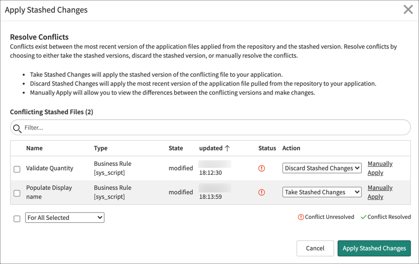 Exercise: Resolve Conflicts | ServiceNow Developers