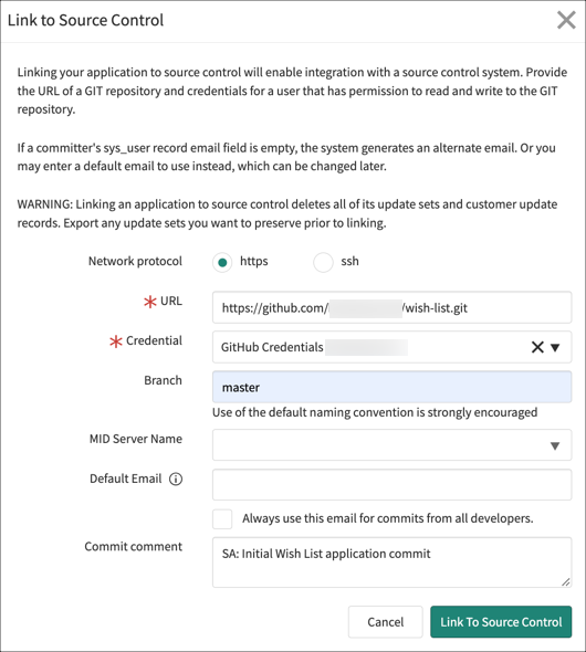 Exercise: Create and Link a Repository | ServiceNow Developers