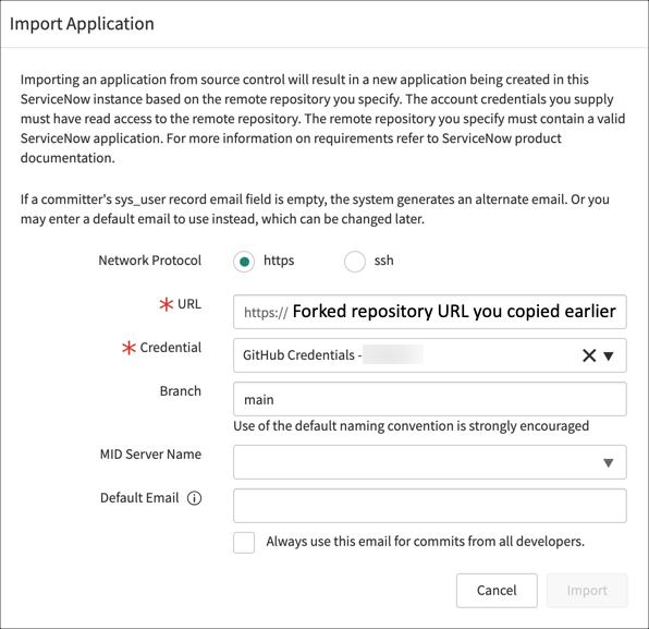 Exercise: Fork Repository and Import Application for the Importing Data Module | ServiceNow ...