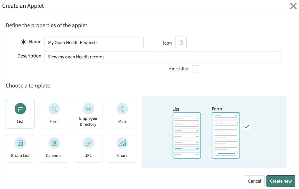 Exercise: Create an Applet and a Data Item | ServiceNow Developers