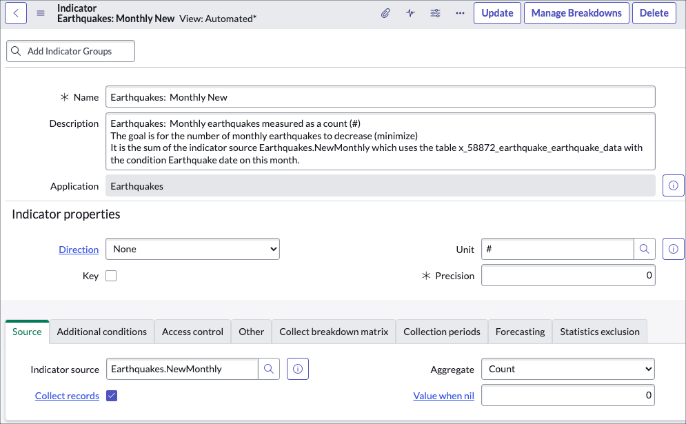 Automated Indicators | ServiceNow Developers