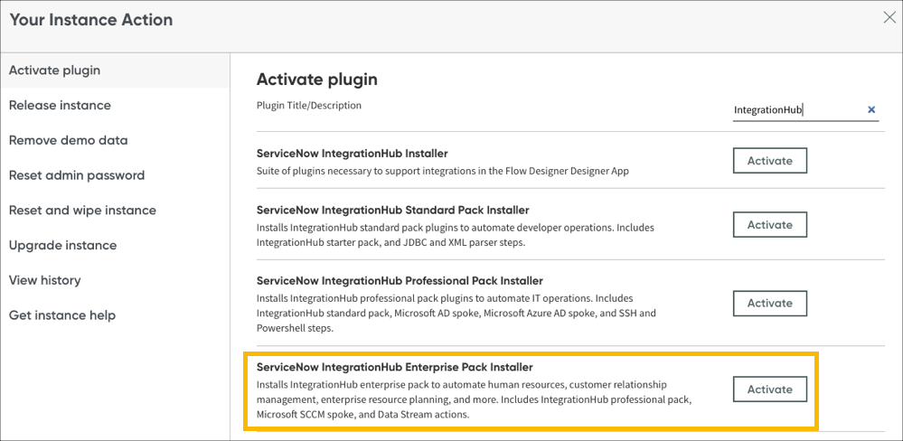 Activating the IntegrationHub Enterprise Pack | ServiceNow Developers
