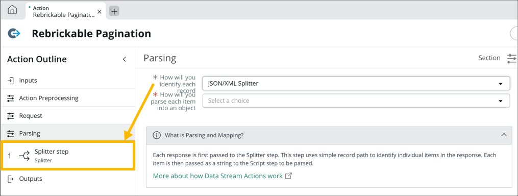 Data Stream Action Sections | ServiceNow Developers