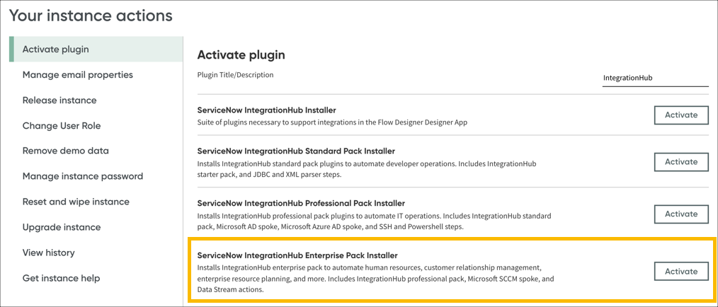 Activating the IntegrationHub Enterprise Pack | ServiceNow Developers