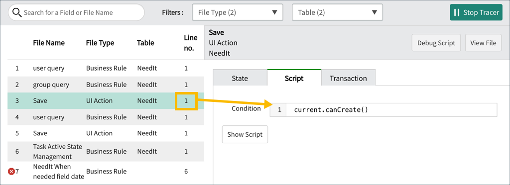 Script Tracer ServiceNow Developers