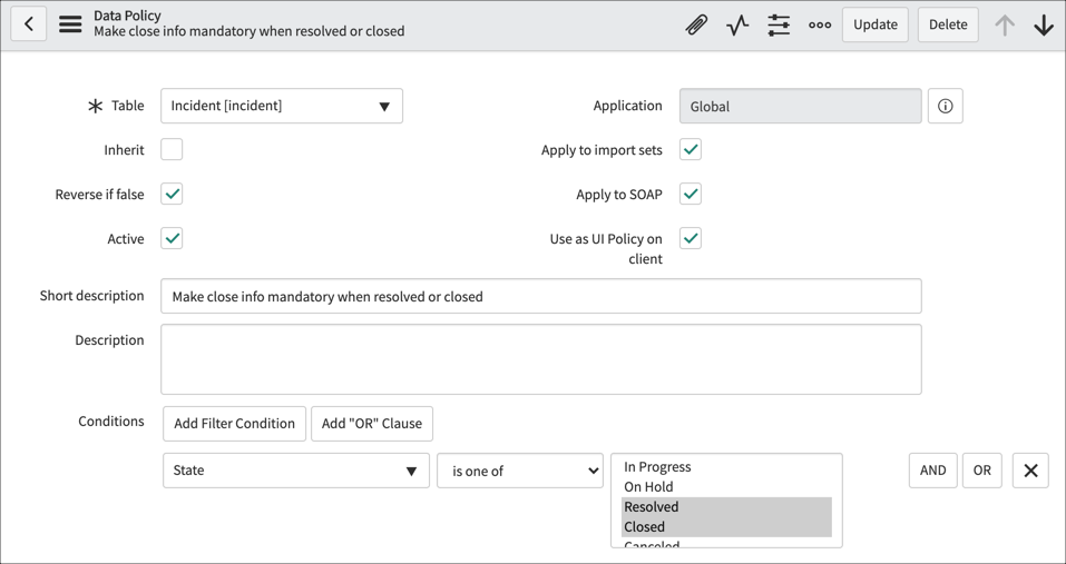 Using Data Policies | ServiceNow Developers