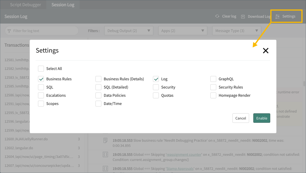 Session Log | ServiceNow Developers