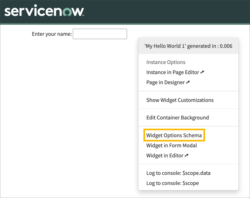 Widget Option Schema | ServiceNow Developers
