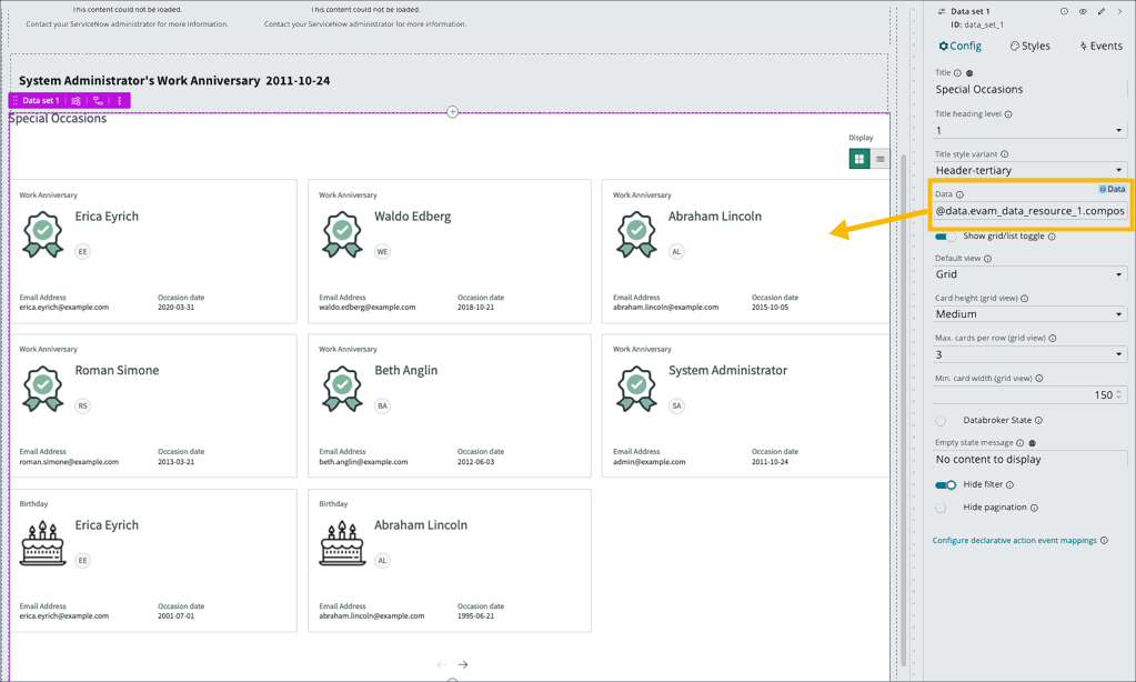 The Data Set Component | ServiceNow Developers