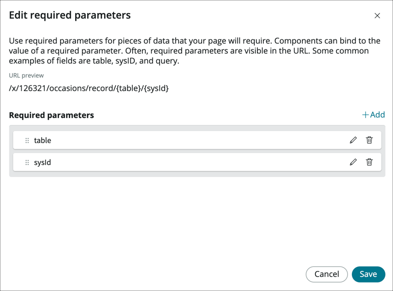 Adding Page Parameters | ServiceNow Developers