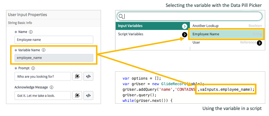 Using Input Variables | ServiceNow Developers