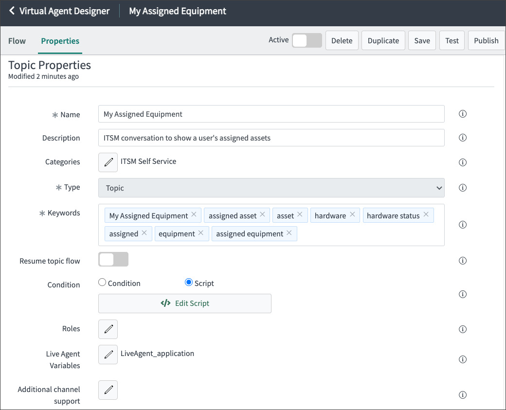 Configuring Topic Properties | ServiceNow Developers